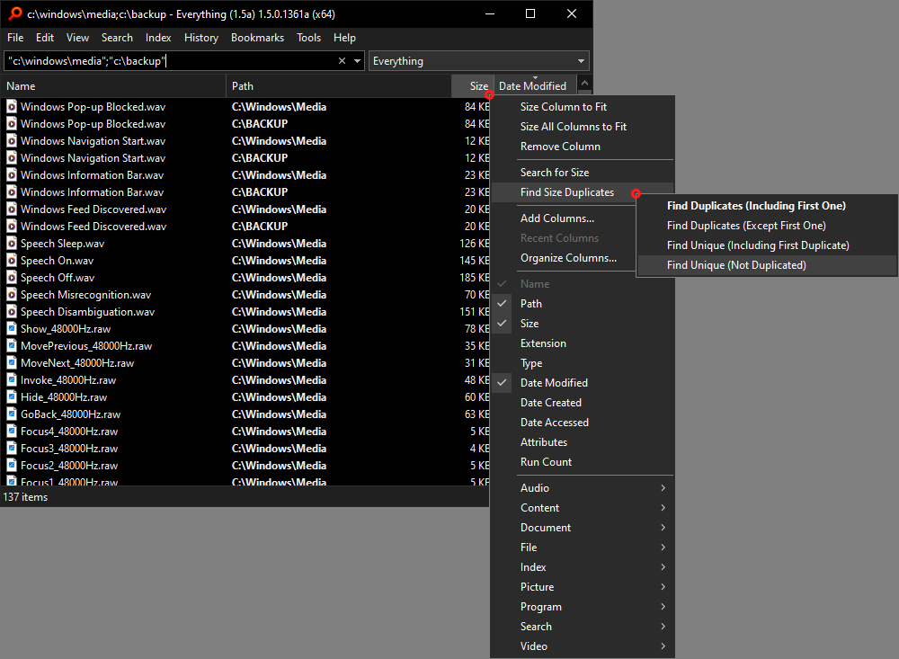 Find Unique Results - A Basic Guide - voidtools forum