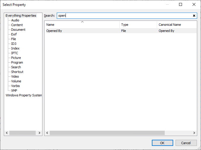 Where is the "opened by" property? - voidtools forum